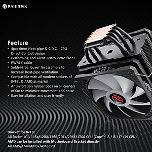 RAIJINTEK ELEOS 12 Duo RBW CPU Air Cooler, Dual 120mm PWM Fans, 4 Copper Direct Contact Heat Pipes, 5V Addressable RGB Lights, for Intel/AMD Ryzen Socket, Compatible with LGA 1700