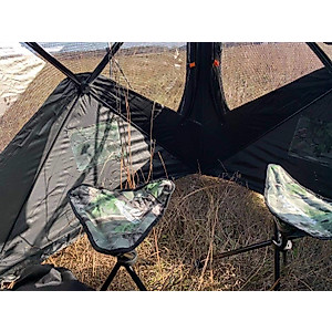 THUNDERBAY See Through Hunting Blind Combo with 2 Chairs, 3 Person Pop Up Ground Blinds 180 Degree, 300D Durable Hunting Tent for Deer & Turkey Hunting (Camouflage), Floor Space 62" x 62"