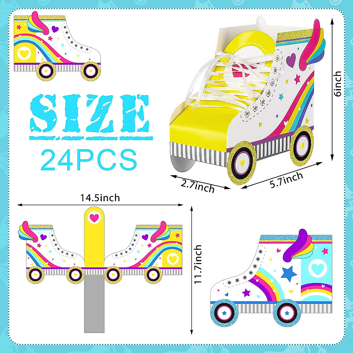 Roller Skating Birthday Party Favor Boxes Sneaker Paper Gift Boxes Skate Small Candy Boxes Treat Boxes Roller Skate Gift Wrap Box for Retro Theme Birthday Party Decoration Supplies, 2 Styles (24 Pcs)