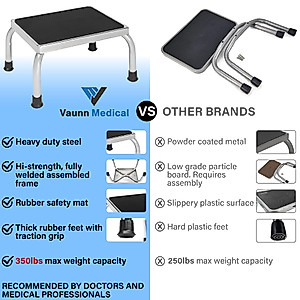 FSA/HSA Eligible, Vaunn Medical Foot Step Stool 350lbs Heavy-Duty Welded Steel Legs, Fully Welded Single Construction Frame, Anti-Skid Rubber Platform