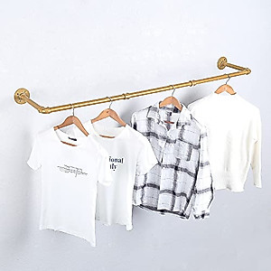 JIANZHUO Industrial Pipe Clothes Rack Wall Mounted,Vintage Retail Wall Mount Pipe Clothing Rack,Metal Commercial Garment Rack for Hanging Clothes,Laundry Room Display Rack Cloths Rack(Gold,59in)