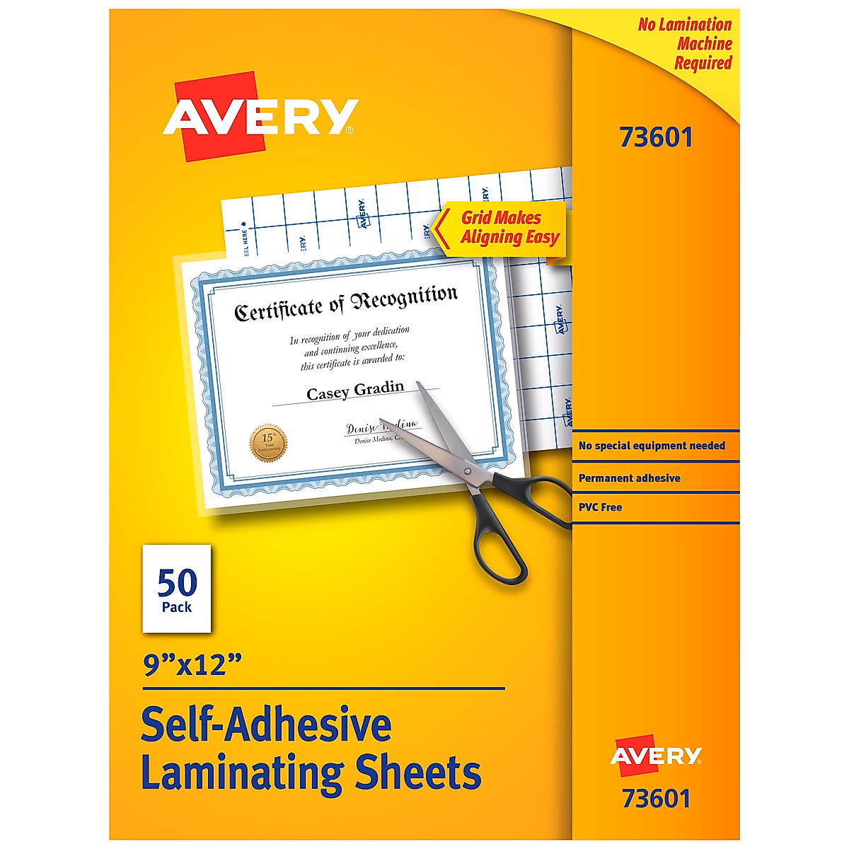 Avery 73601 Self-Adhesive Laminating Sheets, 9 x 12 Inch, Permanent Adhesive, 50 Clear Laminating Sheets