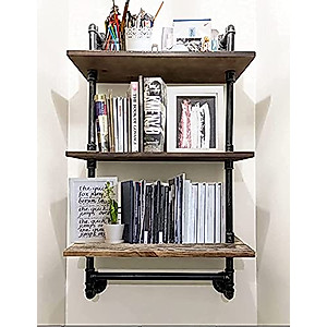 DR.IRON Industrial Pipe Wall Bathroom Shelf Rustic Bathroom Shelves with Towel Bar,24" Towel shelfs for Bathroom,Farmhouse Bathroom Shelving Unit Storage (3 tier-24)