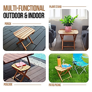 Pack of 2 Small Folding Tables, Outdoor Wood Coffee Table, Portable Side Table, Patio Folding Table, Small Wooden Folding Table (Natural, Oval-12in)