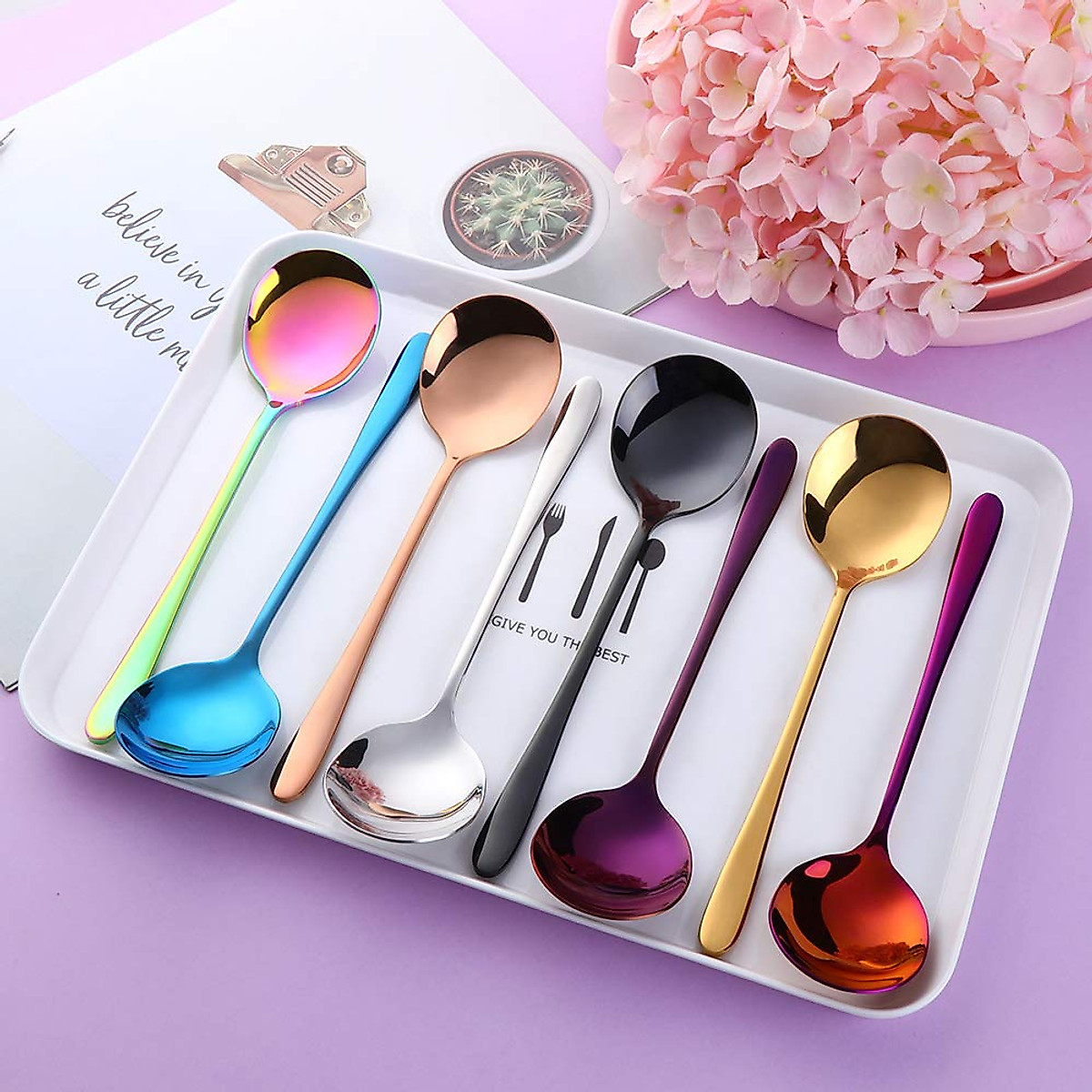 8-pieces Metal Round Soup Spoon 7.4-Inch Metal Korean Dinner Spoon Stainless Steel Table Spoons by Buyer Star