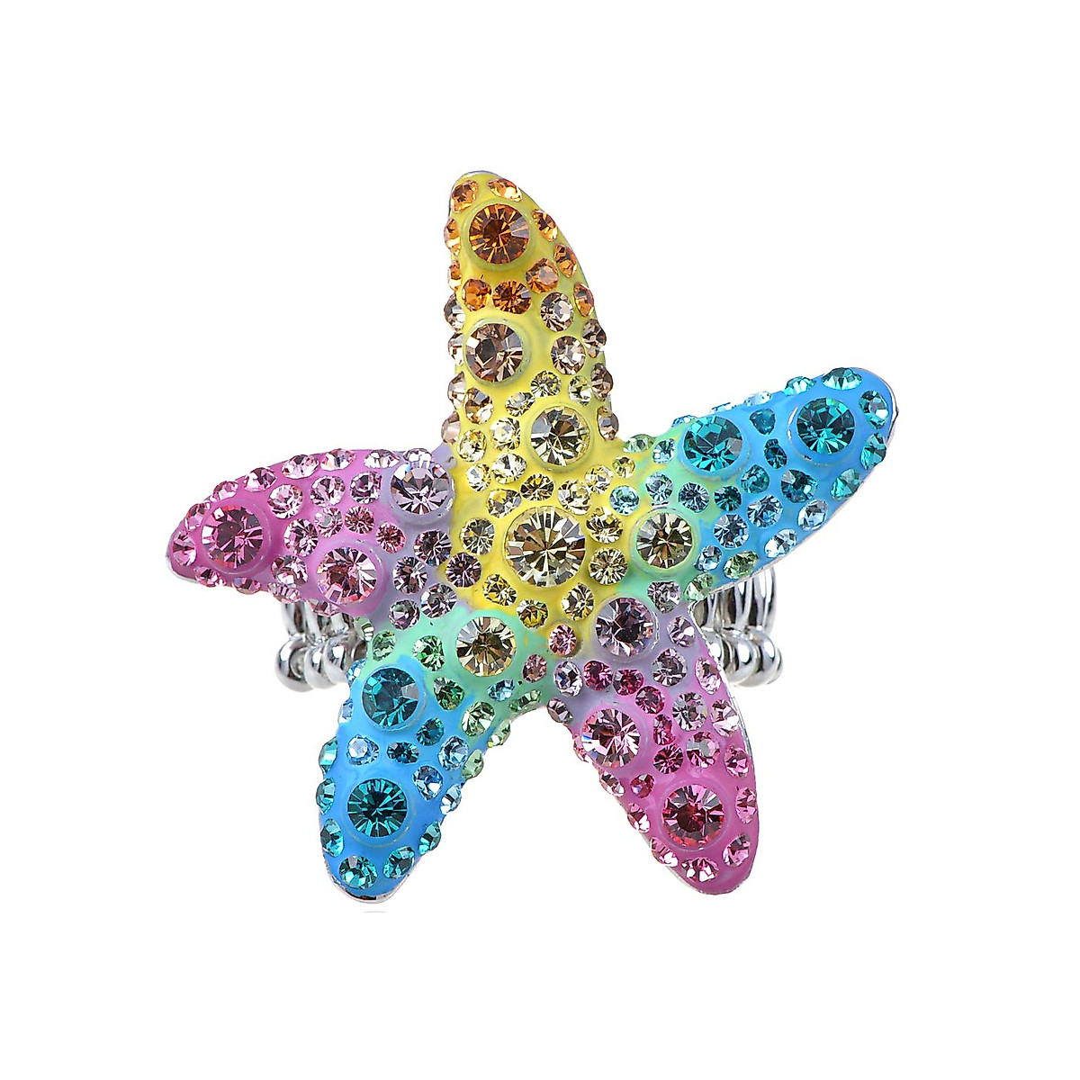Alilang Neon Bright and Colorful Rainbow Dancing Starfish Rhinestone Stretch Adj Fashion Ring