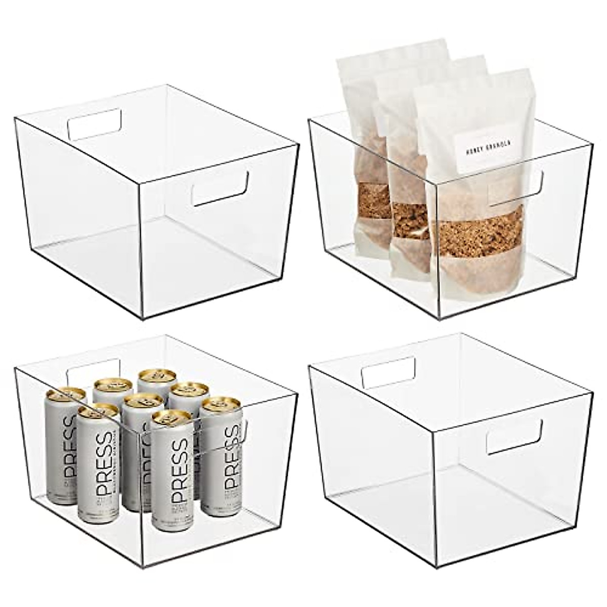 Nate Home mDesign by Nate Berkus Wide Plastic Bin with Handles | Perfect Organizer for Kitchen Storage or Fridge, and Pantry Organization from mDesign - Set of 4, Clear