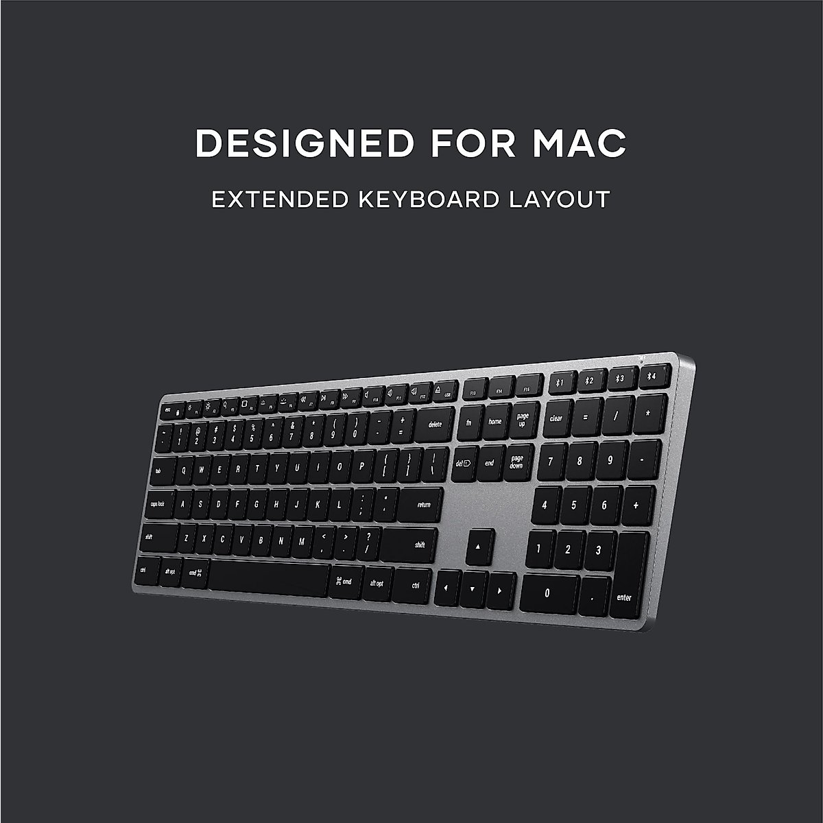 Satechi Slim X3 Bluetooth Backlit Keyboard with Numeric Keypad – Illuminated Keys & Multi-Device Sync – for M2/ M1 MacBook Pro/Air, M2/ M1 iPad Pro/Air, M2 Mac Mini, iMac M1 (Space Gray)