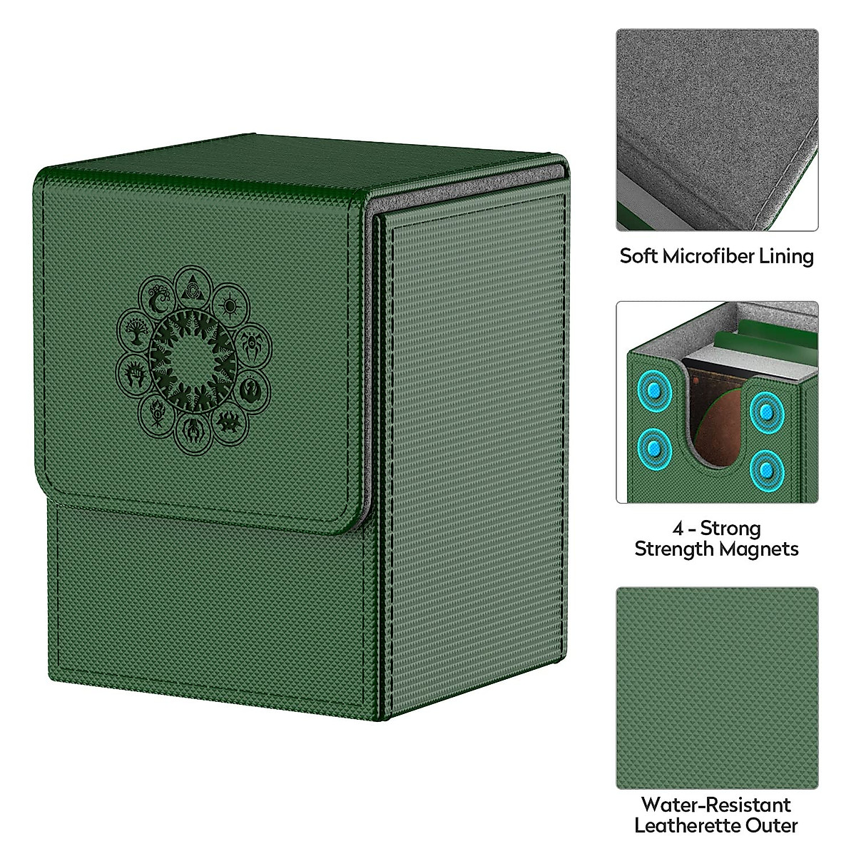 MIXPOET Deck Box compatible with MTG Cards, Trading Card Case with 2 Dividers per Holder, Large Size for 100+ Cards (Elementals-Green)