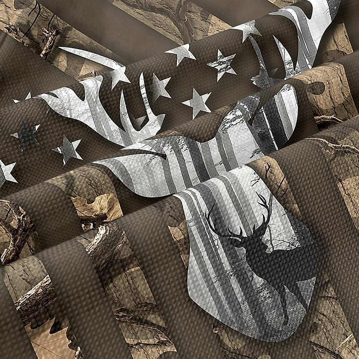 Camo American Flag Reversible Print Pillow Cover,Deer Antlers Brown Camouflage Pillowcase Soft Square 18"x18" Cushion Case,Wild Animal Branches Leaves Stars Throw Pillow Cover Set of 2 forRoom Decor