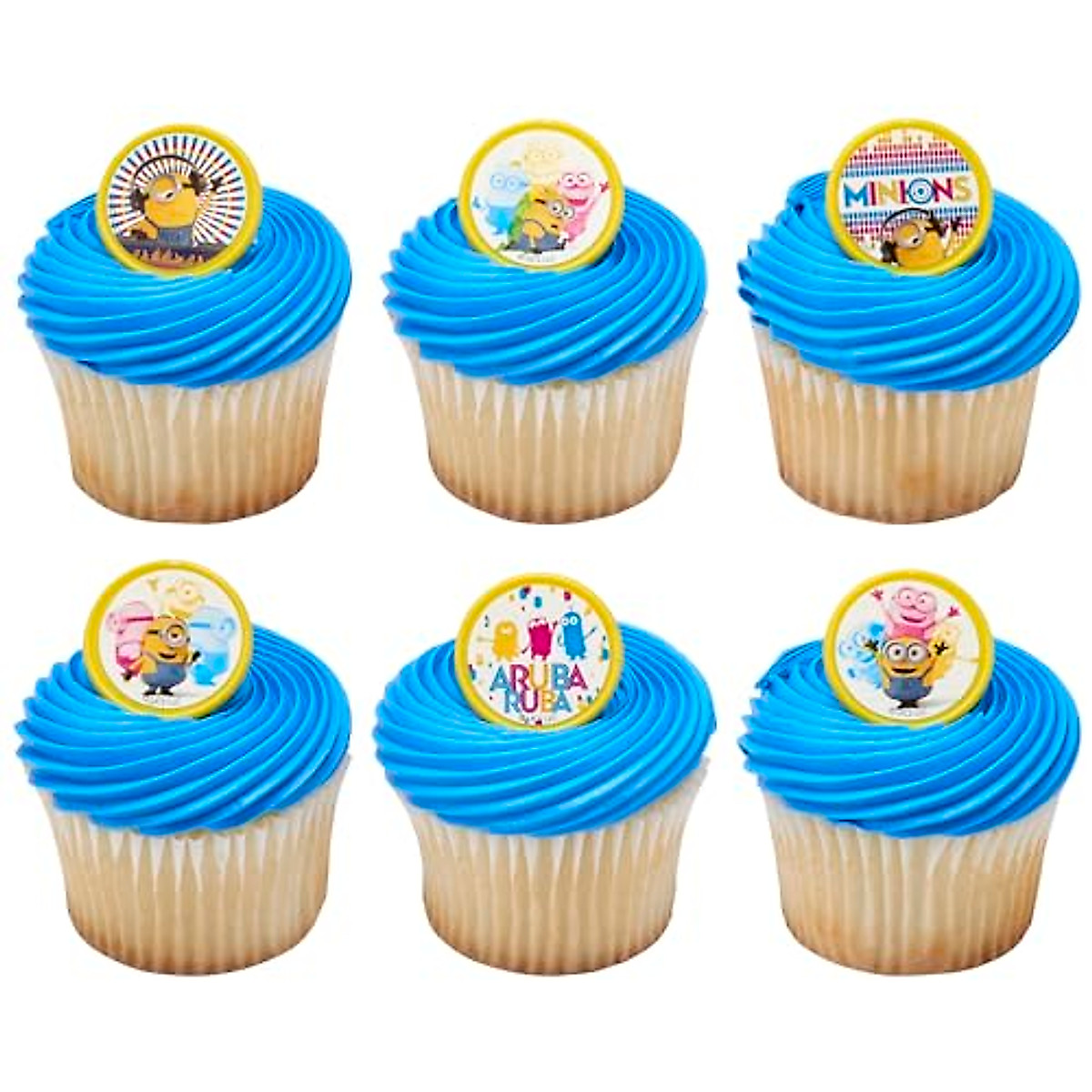 DecoPac Despicable Me™ Celebrations Cupcake Rings, 24 Minions Cupcake Decorations, 6 Minion Designs On Yellow Rings - 24 Pack