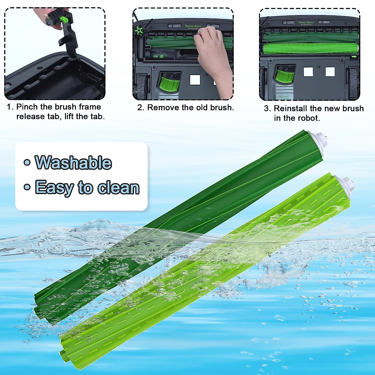 4 Set Rubber Roller Brush Replacement Parts for IRobot Roomba S9 (9150) S9+ S9 Plus (9550) S Series Vacuum Cleaner, Multi-Surface Rubber Brushes