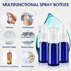 FZENeast Nasal Spray Bottle, 6 Pcs 30ML/1oz Glass Refillable Continuous Fine Mister Spray Bottles, Small Empty Nasal Sprayer with Different Sprayers, Funnels, Travel Clips and Labels(Blue)