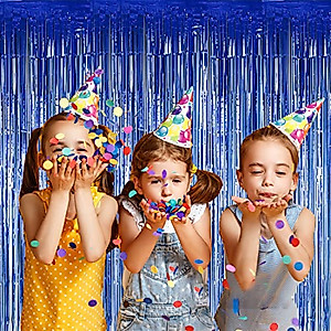 Muhome Blue Foil Fringe Curtain, 2PCS 3.28FT x 8.2FT Metallic Tinsel Door Curtains Photo Booth Backdrop for Wedding Birthday Bridal Shower Baby Shower Bachelorette Disco Dancing Party Decorations