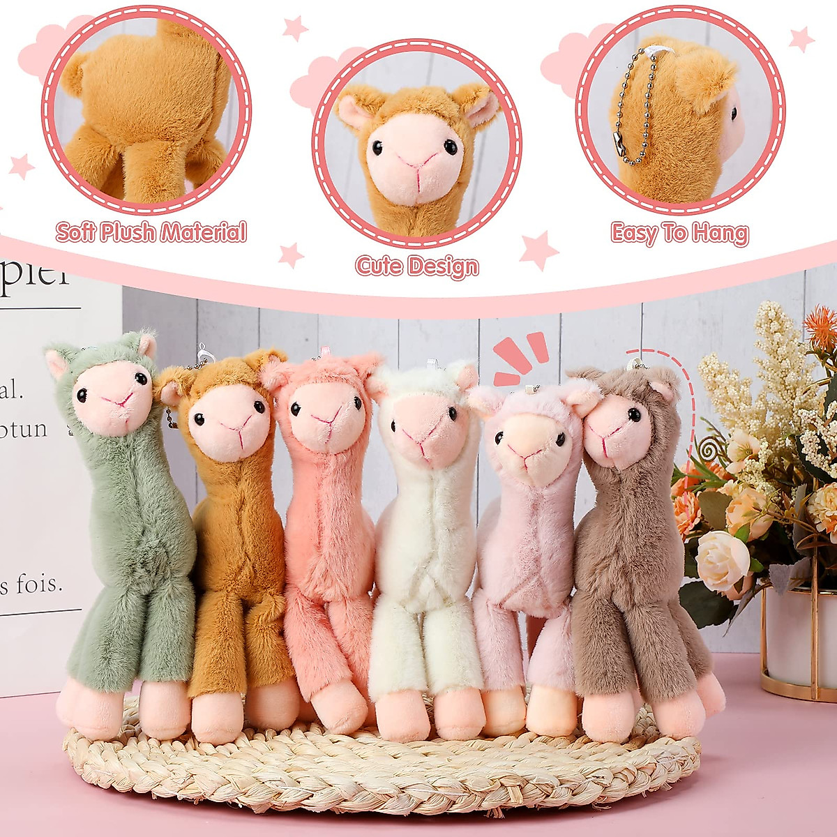 6 Pcs Mini Llama Stuffed Animals 7.87 Inches Alpaca Animal Stuffed Dolls Keychain Cute Tiny Llama Plush Stuffed Toys for Boys and Girls, Birthday Wedding Party Gift Bag Fillers Adorable Home Decor