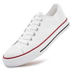 Adokoo Womens Canvas Shoes Casual Cute Sneakers Low Cut Lace up Fashion Comfortable for Walking（White,US11