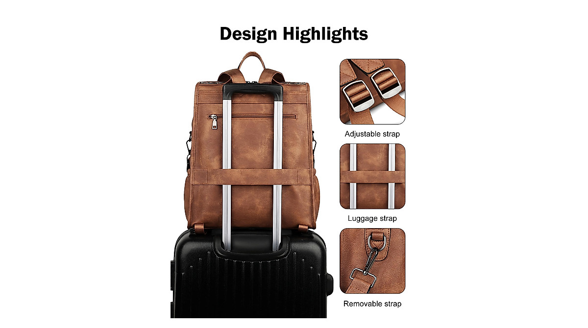 FADEON Women's Leather Laptop Backpack | Work, Travel, Style