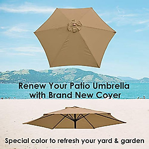 Yescom 9' Patio Umbrella Replacement Canopy 6 Rib Outdoor Yard Garden Deck Lawn Market Parosol Cover Top Color Tan