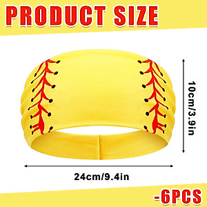 Zeyune 6 Pcs Yellow Softball Headband Breathable Elastic Headband Ball Print Head Wrap Hair Band Bandana Workout Headbands Adjustable Sweat Proof Softball Accessories for Girls Women