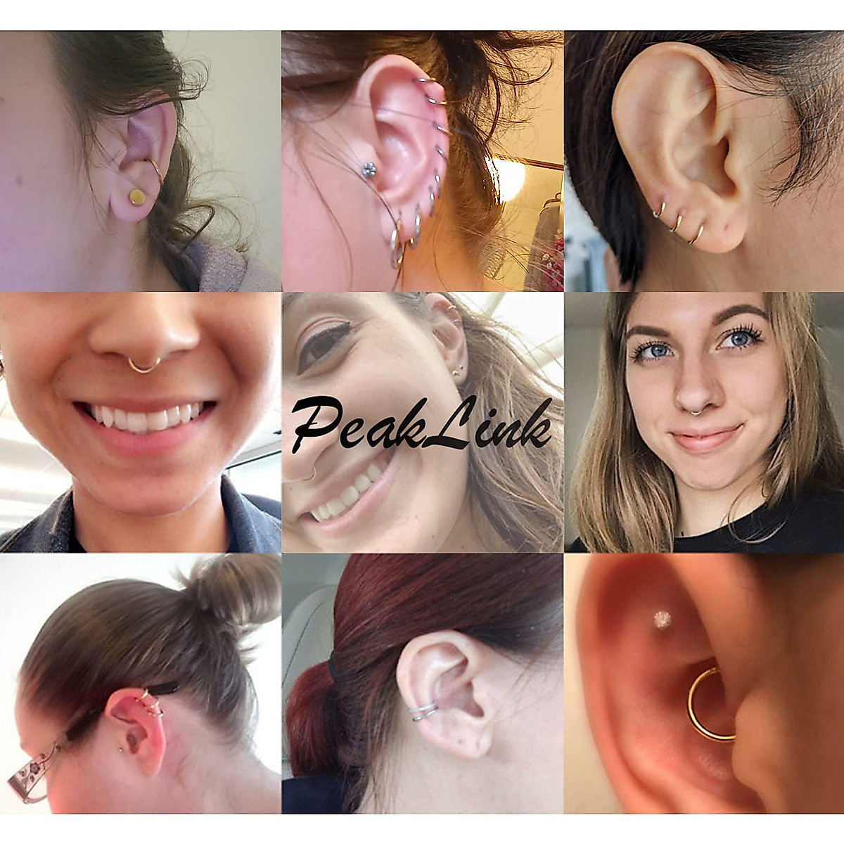 Conch Hoop Ring Hinged Segmet Clicker Seamless Nose Rings Hoops 316L Surgical Steel Rose Gold Septum Jewelry 16G Cartilage Tragus Earrings Helix Rook Daith Ring Lobe Lip Hoop Piercing Jewelry 10mm