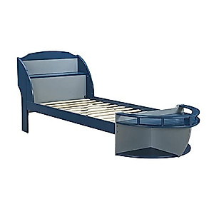 Epinki Twin Bed in Gray & Navy, Wood, Platform Bed Frame, Easy Assembly