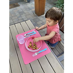 Playscape Kids Table Setting 2-Pack Placemats Montessori Style, Non-Slip Silicone (Pink)