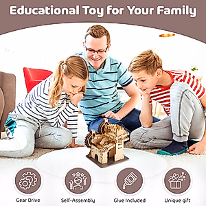 BDC 3D Wooden Puzzles for Teens & Adults, Electric Mechanical Building Project, 3D House Kit, Wooden Marble Track, Cool DIY Puzzle Gift for Aged 14+, (The Fortress)