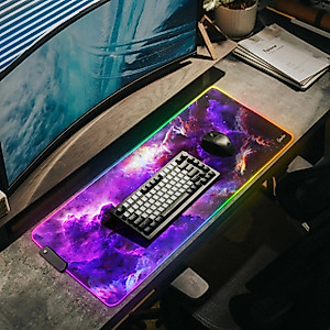 Gerlos RGB Large Gaming Mouse Pad, Extended Soft LED Mouse Pad, Non-Slip Rubber Base, Water Resist Keyboard Pad, Computer Mousepad 31.5×11.8 inches