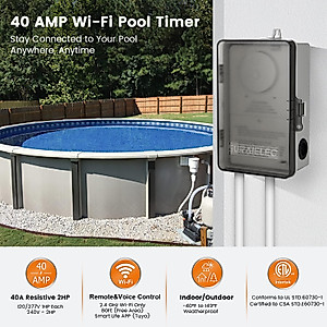 Suraielec WiFi Pool Timer, Outdoor Indoor Smart Switch, 40 AMP, 2HP, 120, 240, 277 VAC, Heavy Duty Pool Controller Light Timer Box for Pool Pump, Water Heater, Spa, Powerful Electrical Appliances