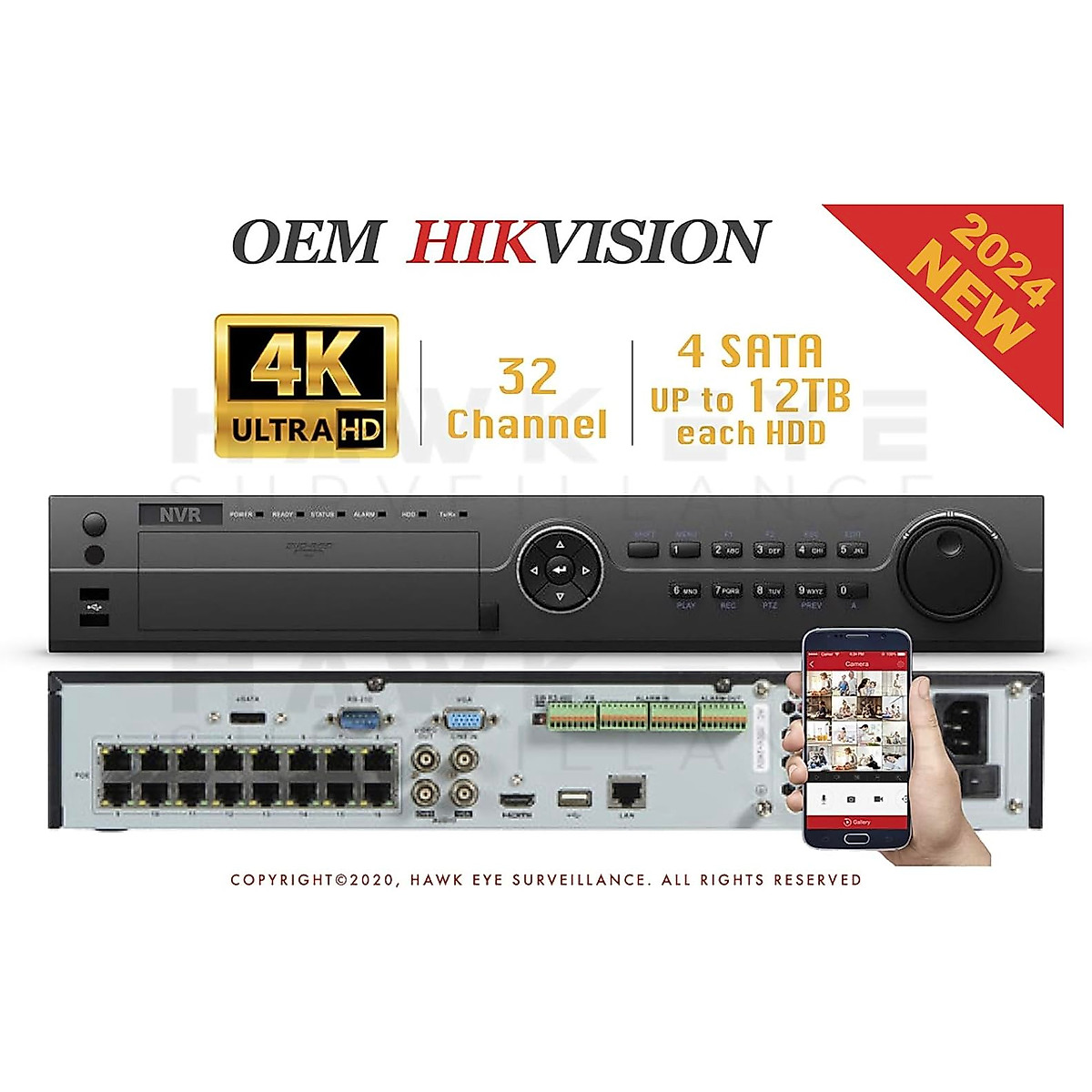 4K 32CH IP Network Video Recorder - 16 Built in PoE Port Up to 12MP Resolution Recording Compatible with DS-7732NI-I4/16P NVR 3 Year Warranty