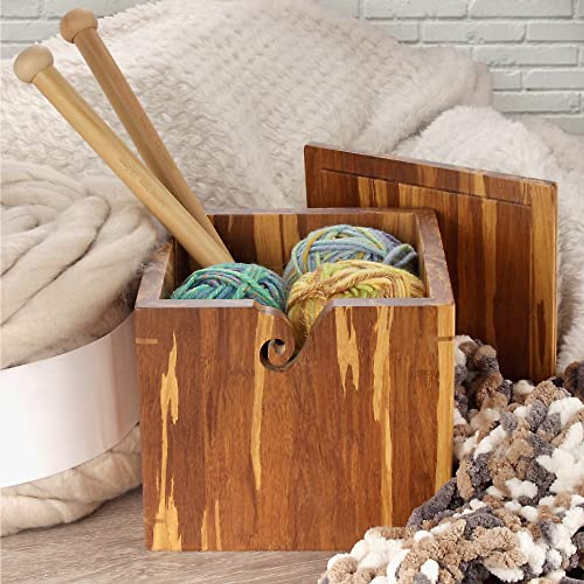 JubileeYarn Bamboo Yarn Bowl with Lid - Holder Knitting Crochet Accessories - Extra Large Tiger Stripe - 1 Box