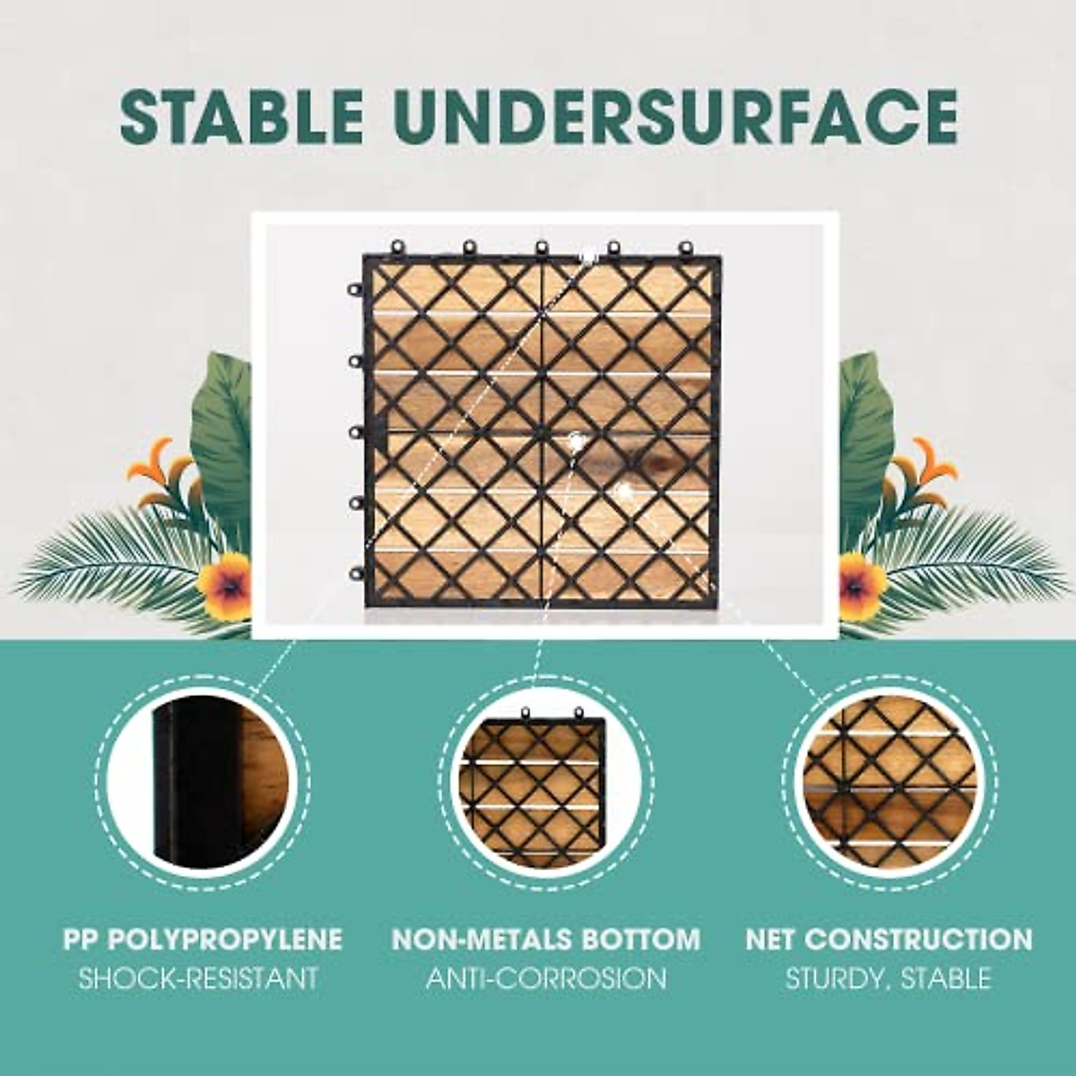 Idzo Pack of 10 Deck Tiles - Waterproof Acacia Wood for Outdoor Flooring, Interlocking Deck Tiles for Both Indoor and Outdoor - 6 Slats, Golden Teak, 12 x 12 x 0.9 inches (SERA)