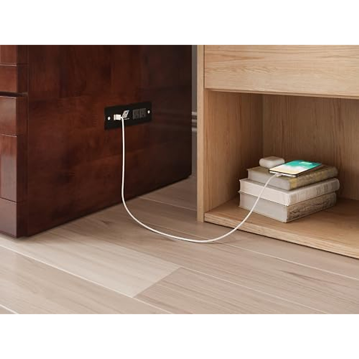 AFI Southampton Full Murphy Bed Chest with Mattress, Storage, and Built-in Charger in Walnut