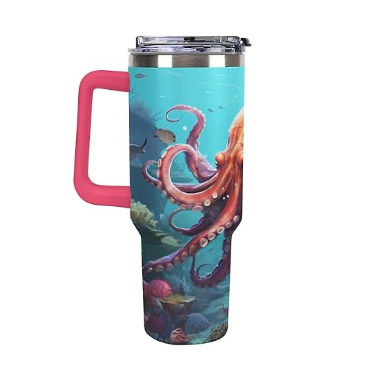 Octopus 40 Oz Car Cup Stainless Steel Travel Mug Leak-Proof Insulated Tumbler with Handle Light Rose Red-style