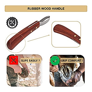 KUIDAMOS Hoof Knive Razor,Farrier Hoof Loop Knife Farrier Supplies Stainless Steel Blade Rubber with Wood Handle Cattle Horse Hoof Cutter for Farrier Tool