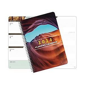 Dated 2024 Week at a Glance Annual Planner Courage - Small (5.5 x 8.5 Inches) - Daily Lines, Monthly Space, Yearly Calendars. Calming Lagoon. Organizer, Life Planner