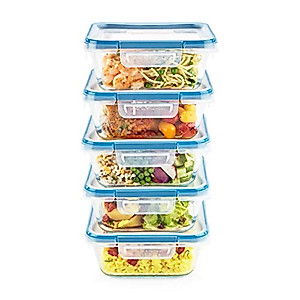 Snapware Total Solution 10-Pc Glass Food Storage Containers Set with Plastic Lids, 4-Cup Meal Prep Container, Non-Toxic, BPA-Free Lids with 4 Locking Tabs, Microwave, Dishwasher, and Freezer Safe