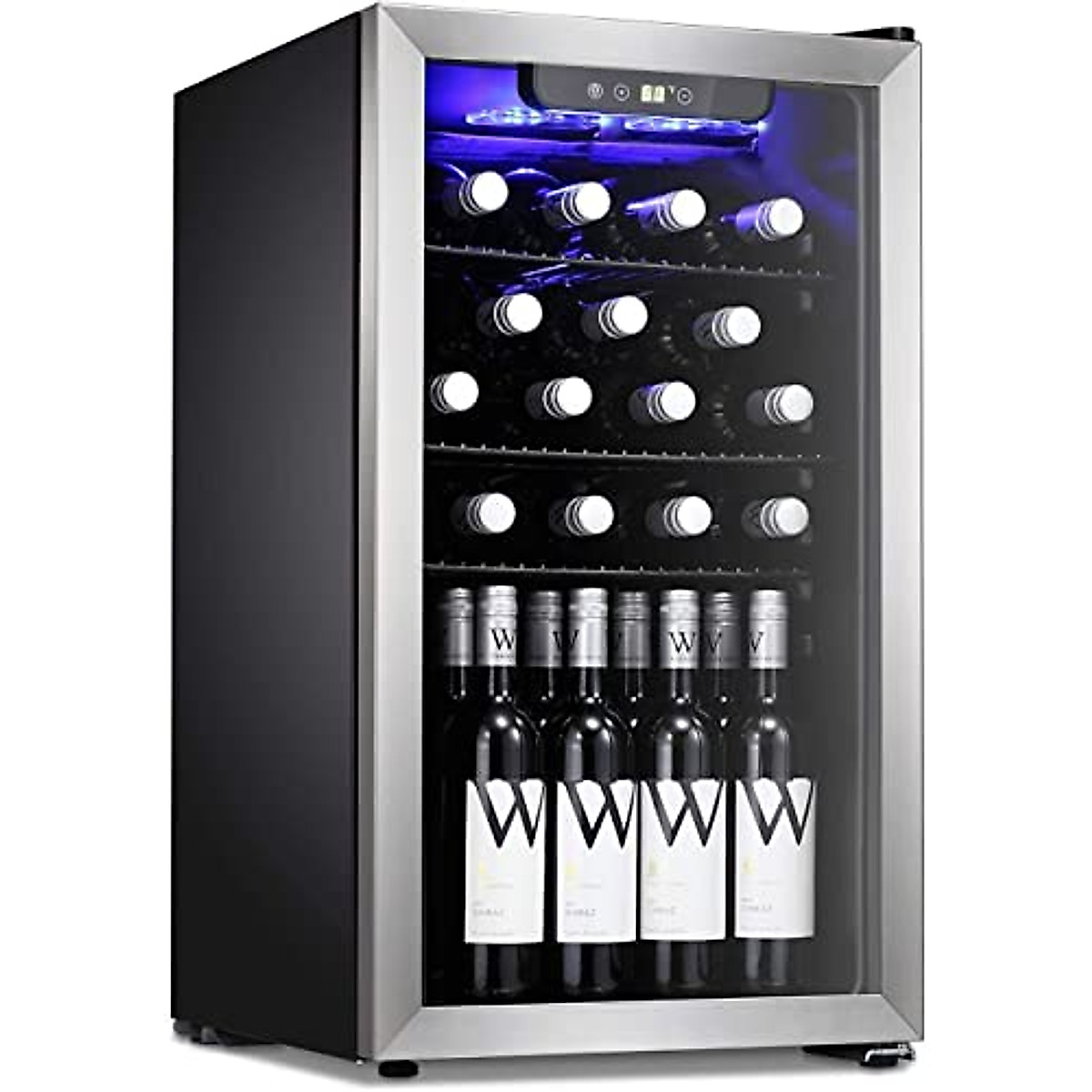 Antarctic Star 26 Bottle Wine Cooler/Cabinet Beverage Refigerator Mini Fridge Small Wine Cellar Soda Beer Counter Top Bar Quiet Operation Compressor Freestanding Clear Glass Door for Office/Dorm