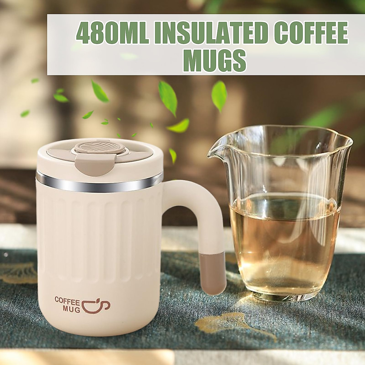 Insulated Coffee Mug - 480ml Coffee Tumbler | Vacuum Insulated Tumbler Cup with Handle & Lid | Double-Walled Portable Travel Mug | Leak-Proof Thermal Drink Container for Home, Ofice & Camping