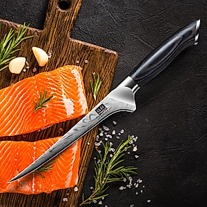 SHAN ZU Fillet Knife 7 Inch, Powder Steel Boning Knife High Carbon Japanese Filleting Knife, Ultra Sharp Deboning Knife for Meat Cutting, Fish Knife with Ergonomic Pakkawood Handle