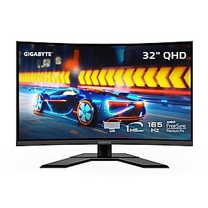 GIGABYTE G32QC A (32" 165Hz 1440P Curved Gaming Monitor, 2560 x 1440 VA 1500R , 1ms (MPRT) Response Time, 93% DCI-P3, VESA Display HDR400, FreeSync Premium Pro