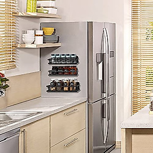 ZYIHAO Magnetic Spice Rack for Refrigerator Magnetic Shelf 4PCS Spice Racks Organizer for Cabinet Hanging Spice Rack Wall Mount Kitchen Organization and Storage Oven Shelf Fridge Organizer, Black