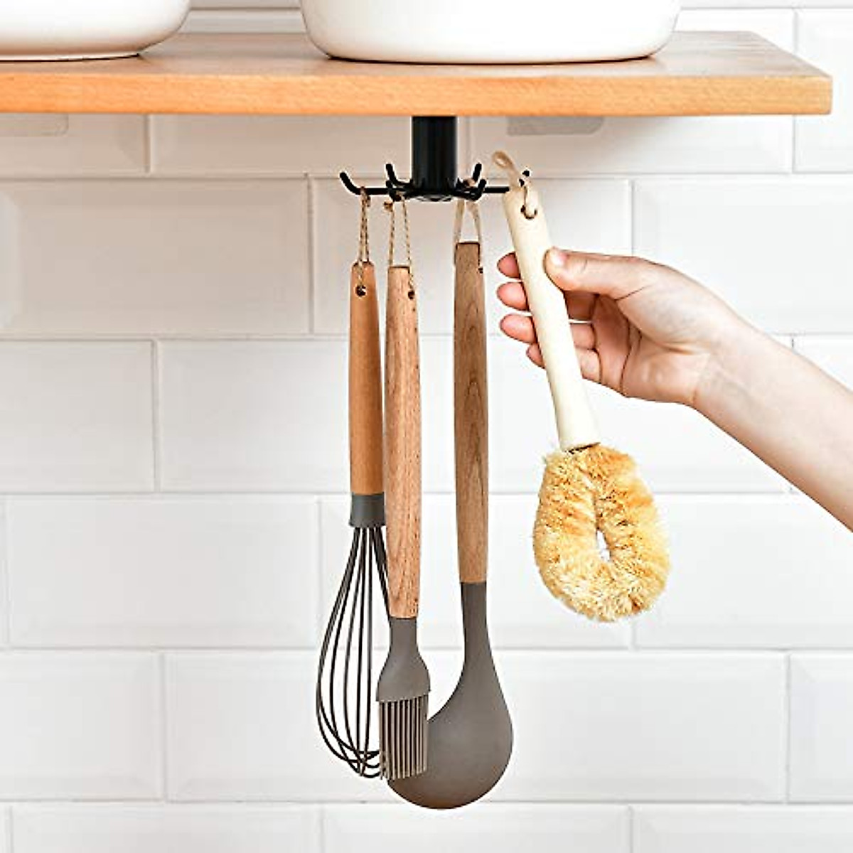 plenday 2 Pack 360° Utensil Holder Hanger Hook with 6 Rotatable Claws top and Wall Mounted Kitchen Cooker Hook