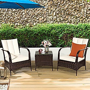 WYKDD 3 PCS Patio Rattan Furniture Set Coffee Table & 2 Rattan Chair with Cushions Comfortable and Breathable (Color : E)