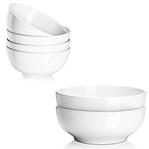 DOWAN Bowls Set of 6, 2.8 Quart Large Serving Pasta Bowls（2 Packs & 22 oz Cereal Salad Bowls (4 Pack), Deep Soup Bowls for Family, Party, 9.5 Inch, White