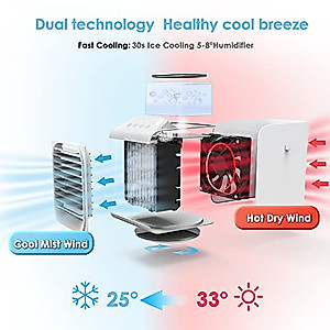 Portable Air Conditioners, Mini Air Conditioner Evaporative Air Cooler 90° Oscillating with 7 LED Lights, Rechargeable Fans for Room Office Outdoor Car Camping Tent