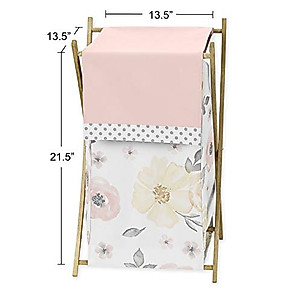 Sweet Jojo Designs Yellow and Pink Watercolor Floral Baby Kid Clothes Laundry Hamper - Blush Peach Orange Cream Grey and White Shabby Chic Rose Flower Farmhouse Polka Dot
