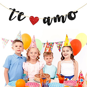 Halodete Te Amo Banner, Spanish Theme I Love You Banner, Bridal Shower, Wedding Party Garland Bunting Decorations - Black Glitter