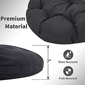 KROFEM 37" Wicker Papasan Circle Chair 360° Swivel, Indoor Outdoor Furniture, Ideal for Teenagers, Frame with Black Thick Cushion