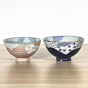 MINO WARE JAPAN Traditional Style Japanese Ceramics Rice Bowl Chawan Pottery, Dishwasher Microwave Safe Made in Japan (Yuuzen, Medium (oohira))
